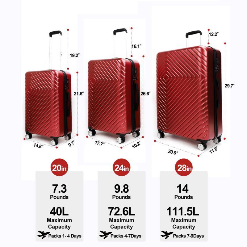 NEWCOM Hardside Luggage Set Suitcase with TSA Lock 3-Piece Set 20"/24 ...