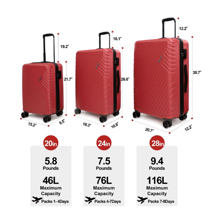 NEWCOM Hardside Luggage Sets with Spinner Wheel, 3-Piece Set (20"/24 ...